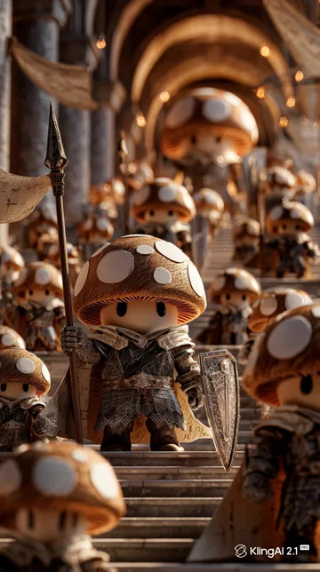 Mushroom Knights In Paper Armor March Under Warm Sunlight | AI Video