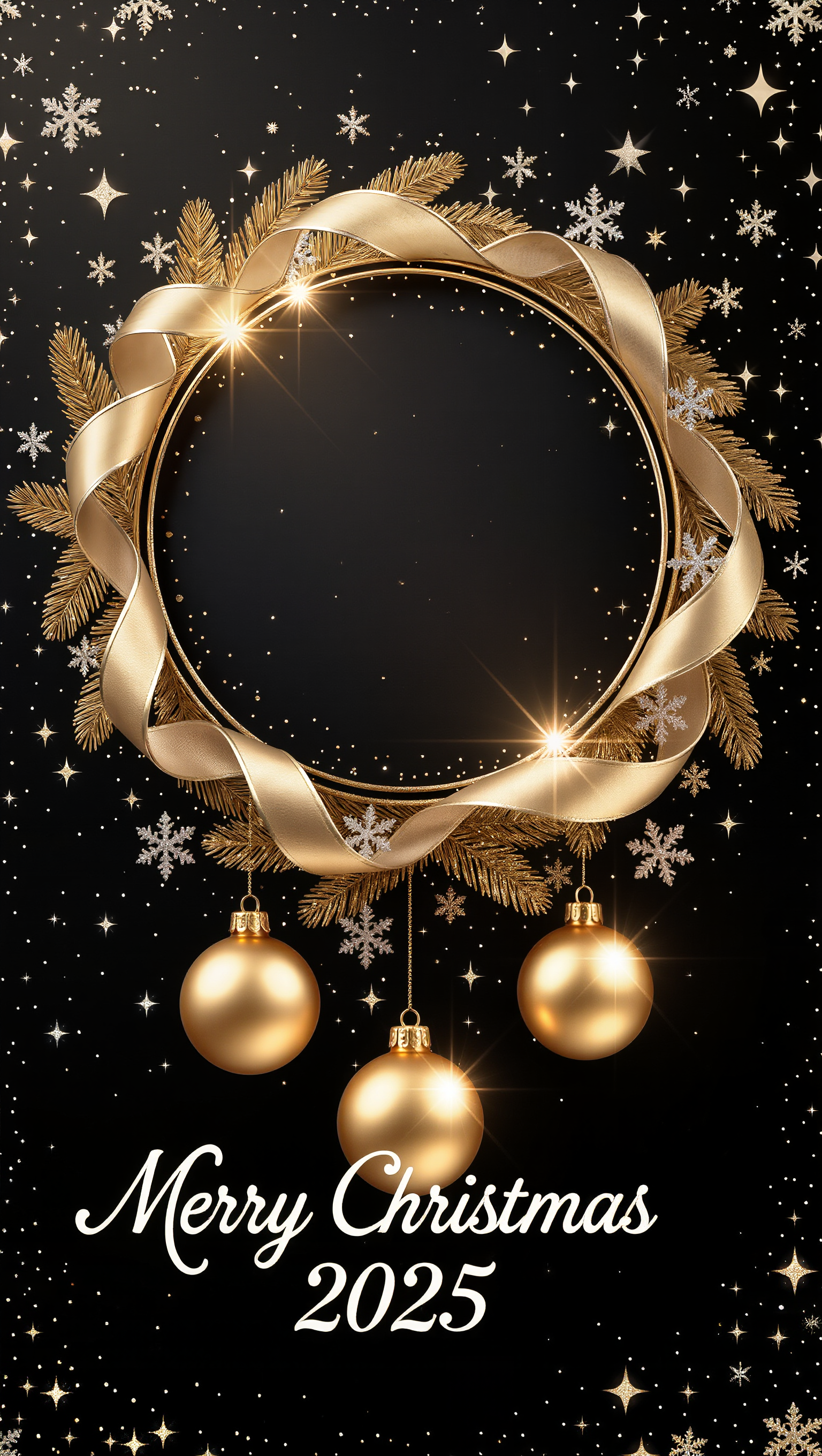 Painterly Christmas Frame Golden Pine Branches Merry Christmas 2025 ...